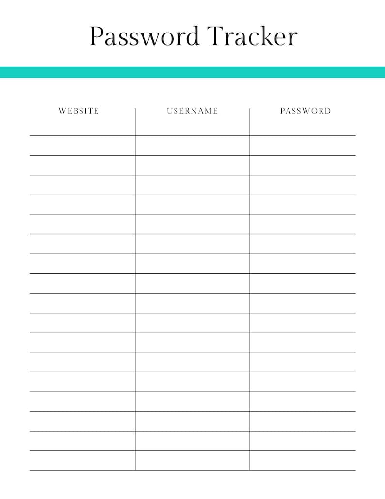 Account and Password Tracker, Bank Account Information Sheet, Credit ...