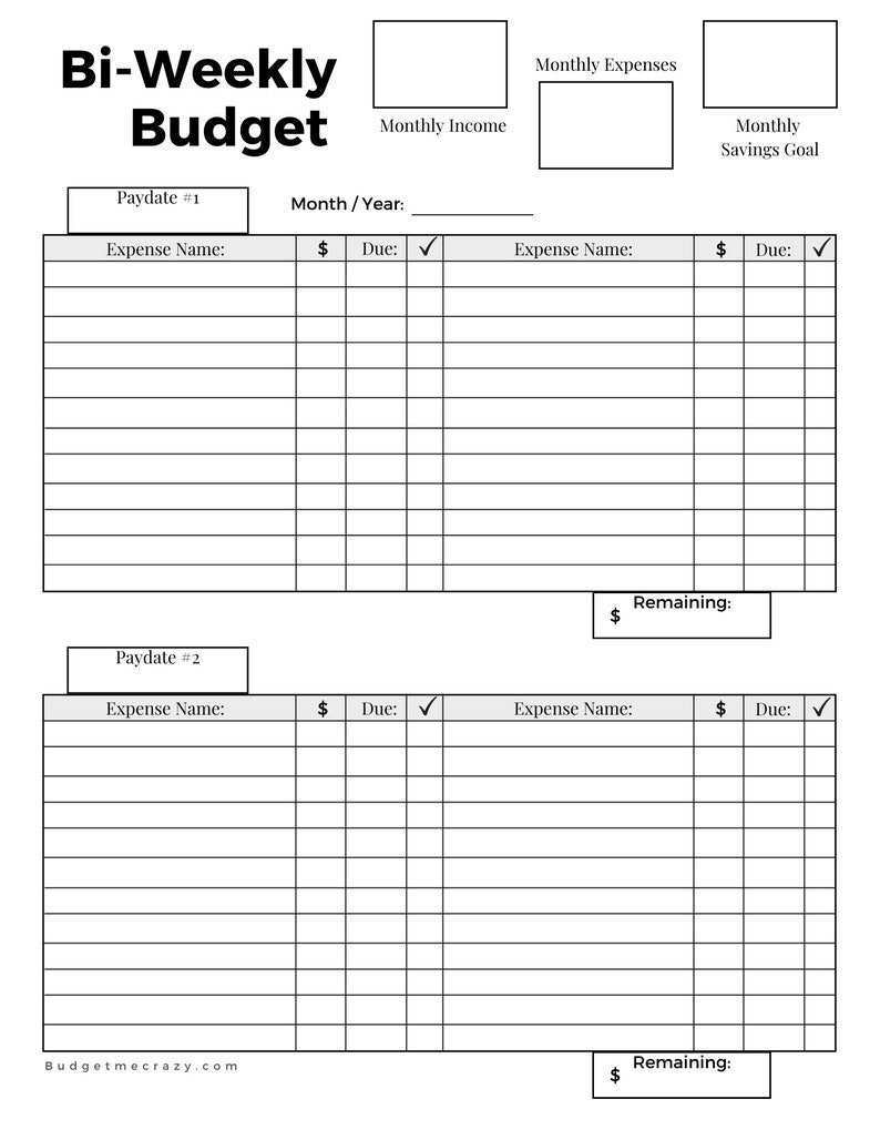 Bi-weekly Budget Worksheet Digital Budget Template - Etsy