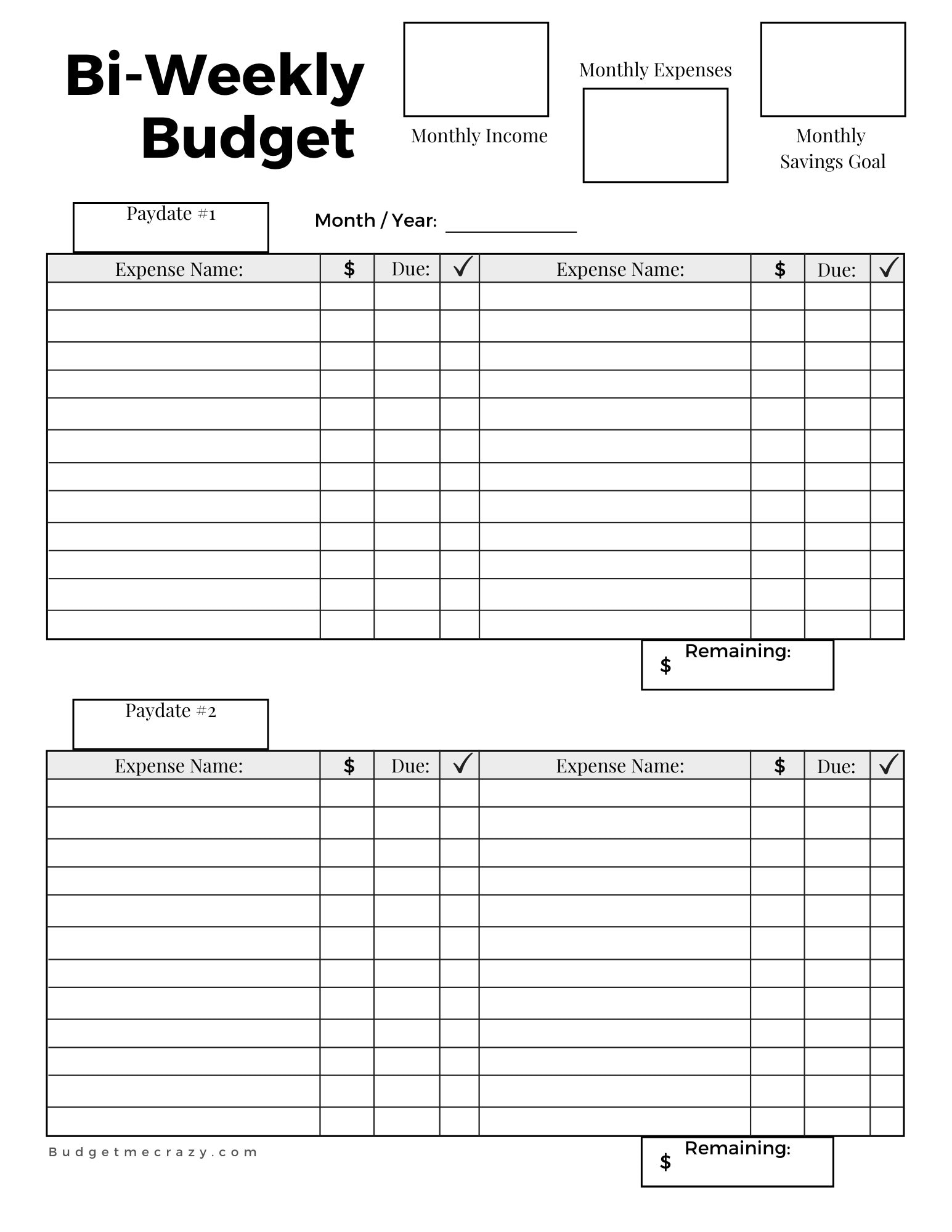 Bi-weekly Budget Worksheet, Digital Budget Template, Goodnotes, PDF - Etsy
