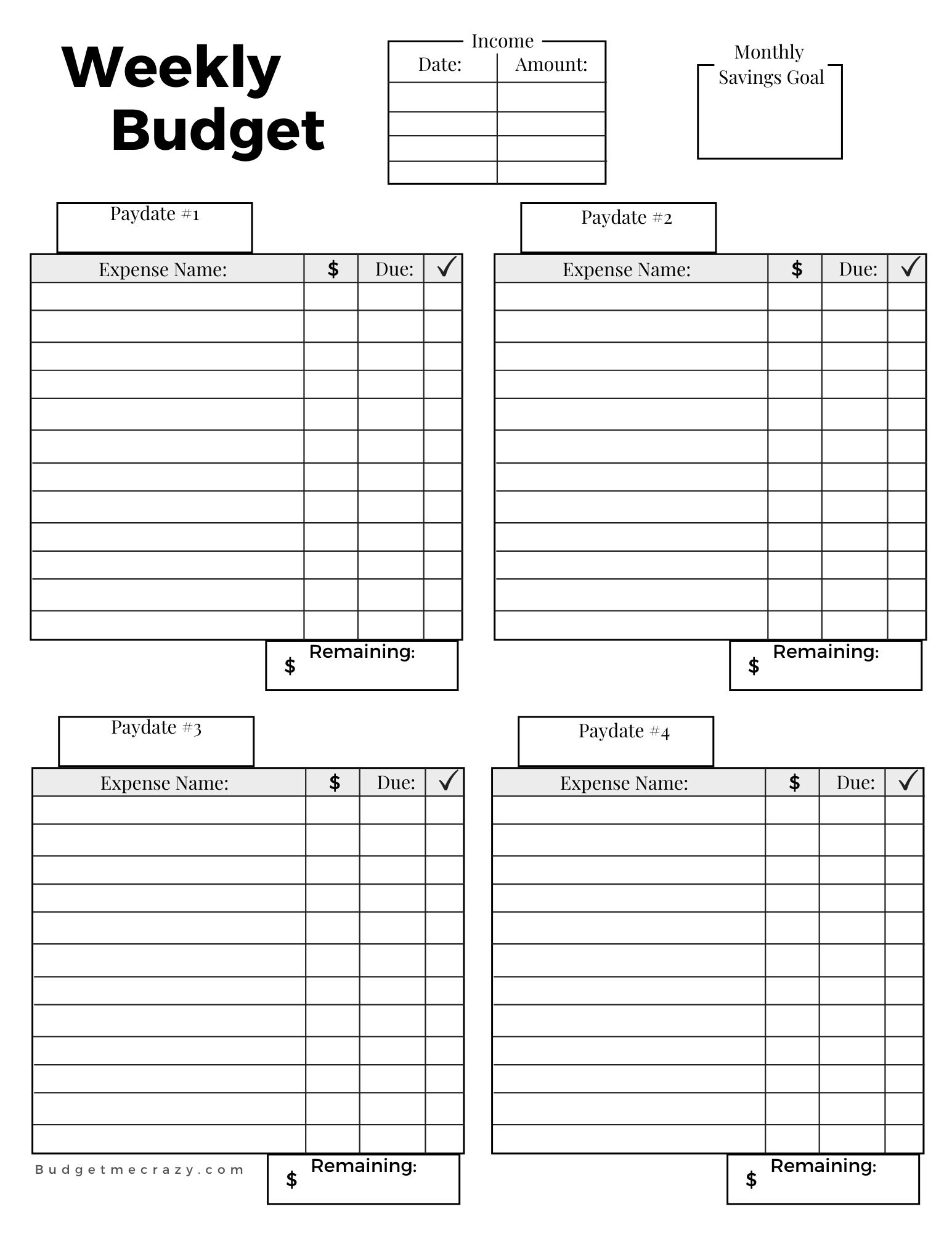 Weekly Budget Printable, Digital Budget Template, Weekly Paycheck ...