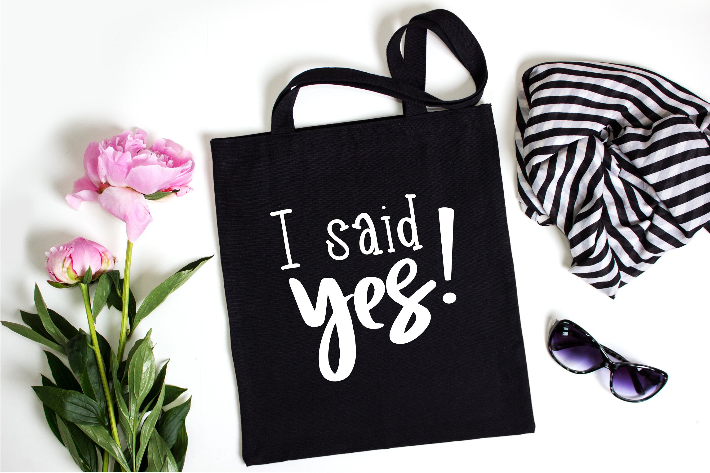 I Said Yes Black Canvas Tote Bag Wedding Gift Bride Gift | Etsy
