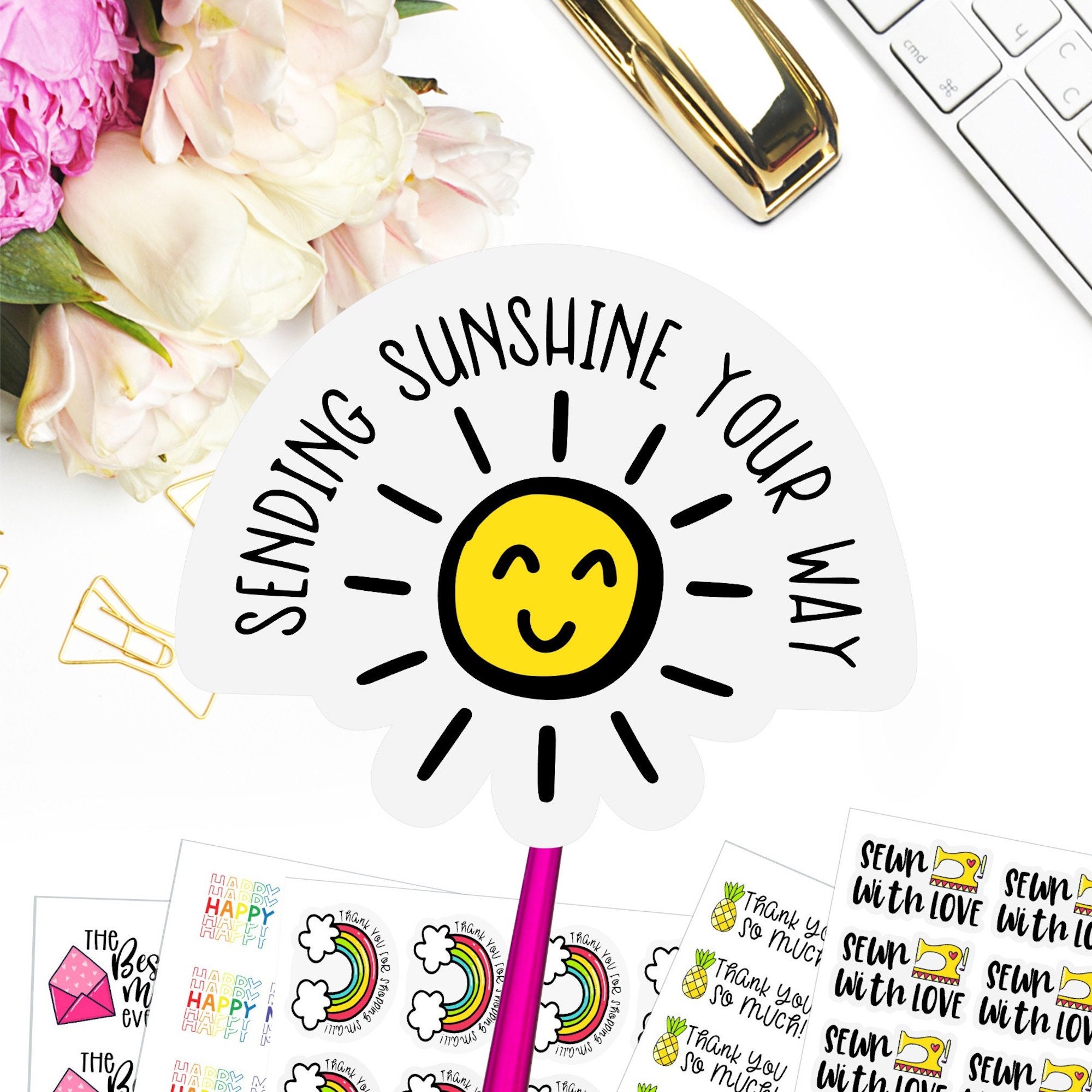 Sending Sunshine Your Way Stickers, WATERPROOF, 1.5 Inches, 40 per ...