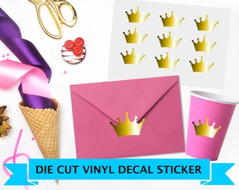 Crown Vinyl Stickers, Princess Themed Party Cup Stickers, Envelope ...