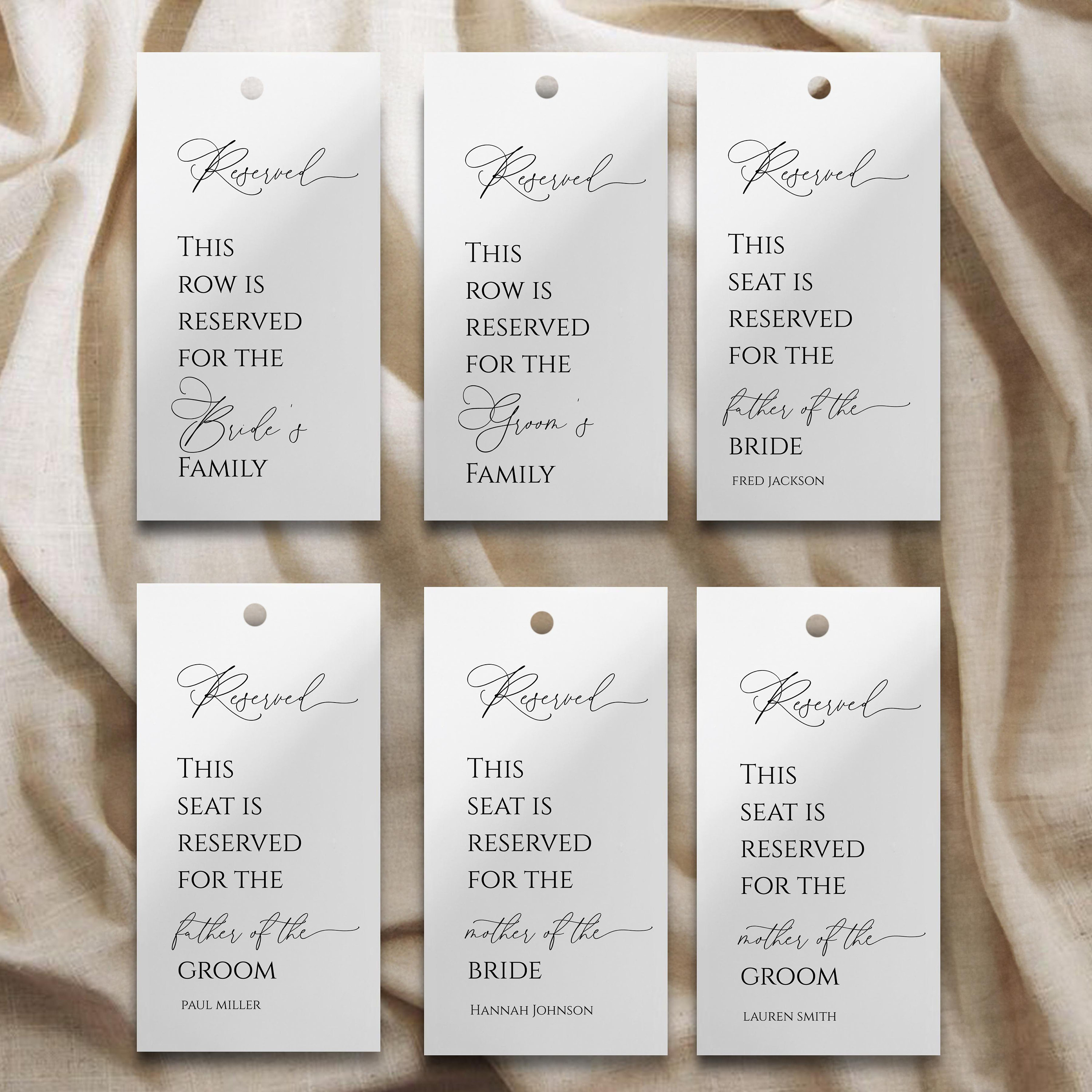 PRINTED Reserved Wedding Chair Tag Seating Tag Chair Tag Wedding ...