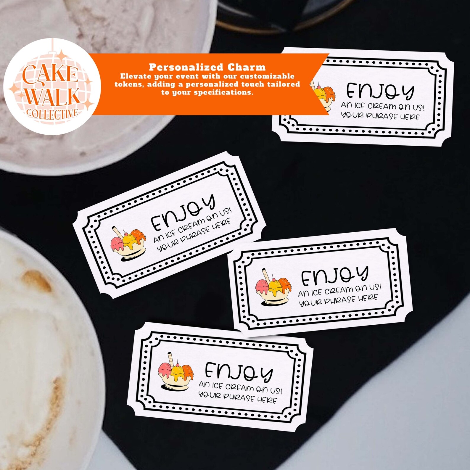 Set of 21 Have an Ice Cream on Us | Desert Tickets | Wedding Dessert ...
