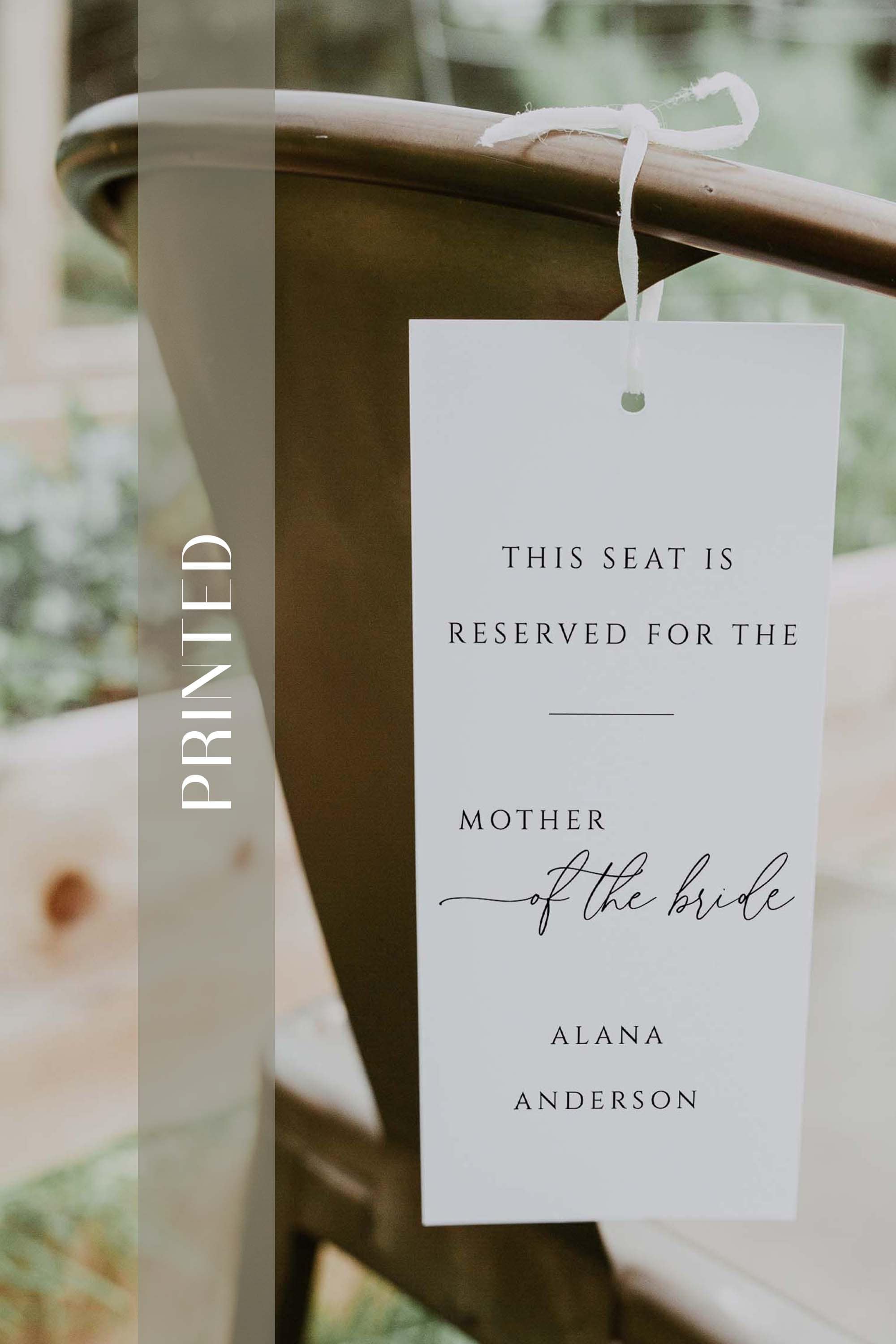 PRINTED Reserved Wedding Chair Tag Seating Tag Chair Tag - Etsy Canada