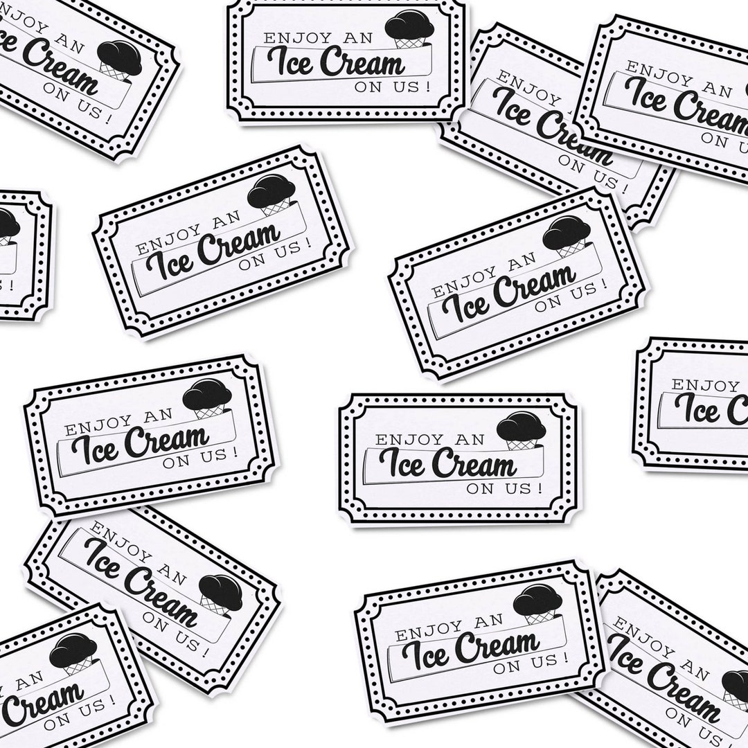 Set of 21 Have an Ice Cream on Us | Desert Tickets | Wedding Dessert ...