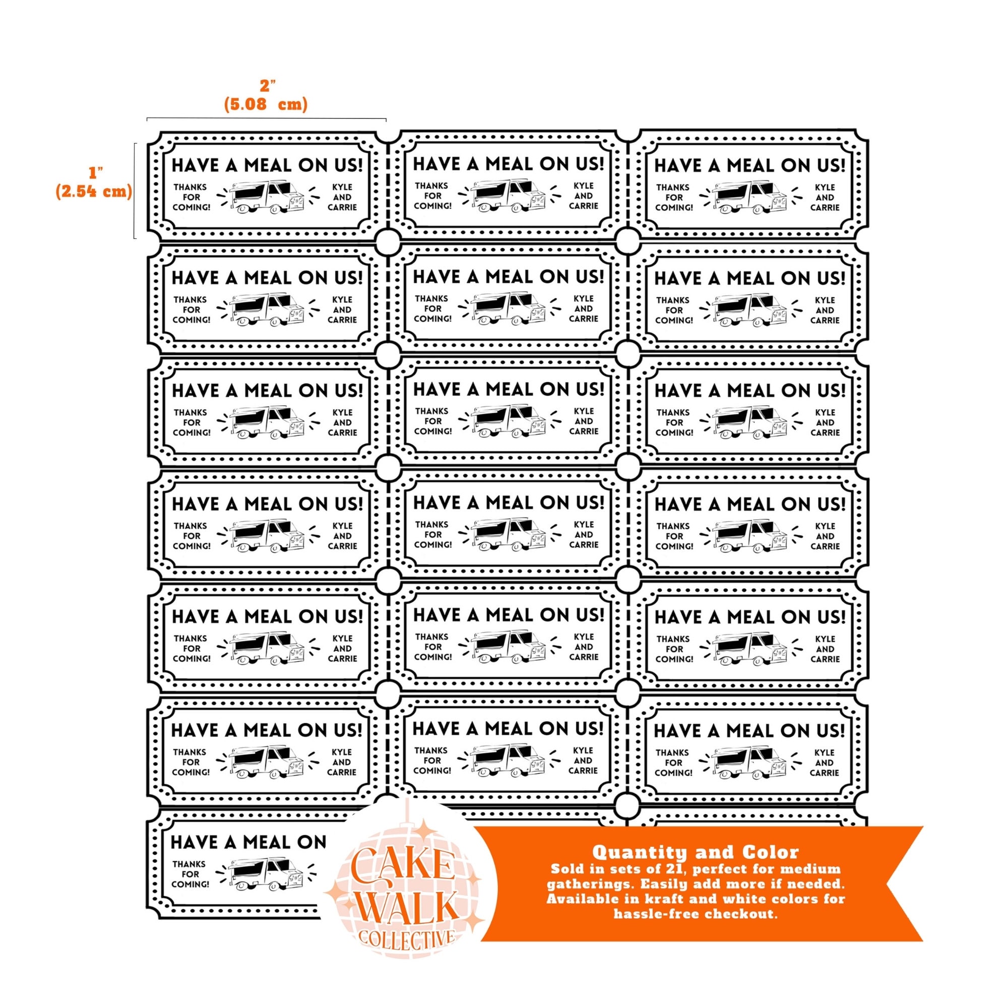 Set of 21 Food Truck Tickets Have a Meal on Us Wedding Meal Party ...