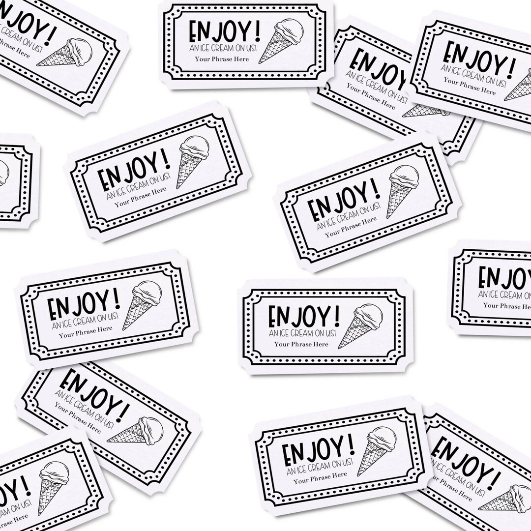 Set of 21 Have an Ice Cream on Us | Desert Tickets | Wedding Dessert ...