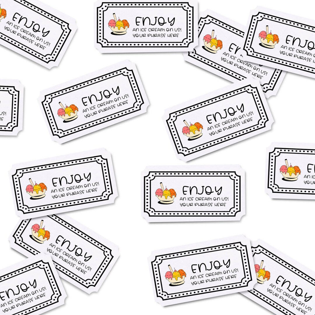 Set of 21 Have an Ice Cream on Us | Desert Tickets | Wedding Dessert ...