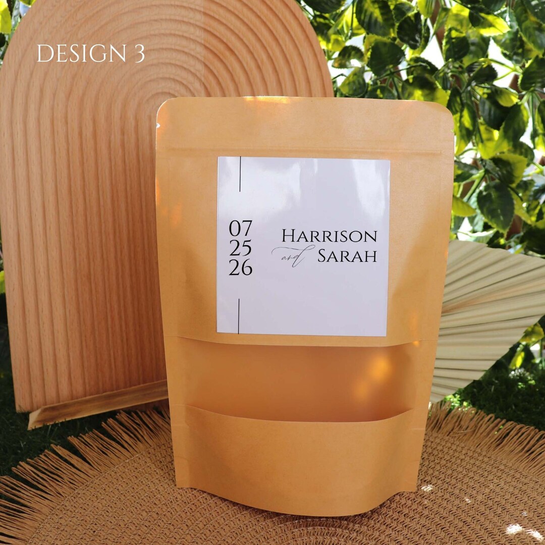Kraft Stand up Bags With Window and Custom Label Wedding Favor Bags ...