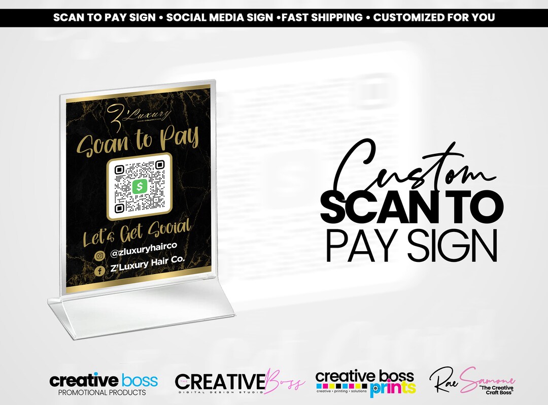 Custom Scan to Pay Sign, Social Media Sign, Vendor Show, Vendor Booth ...