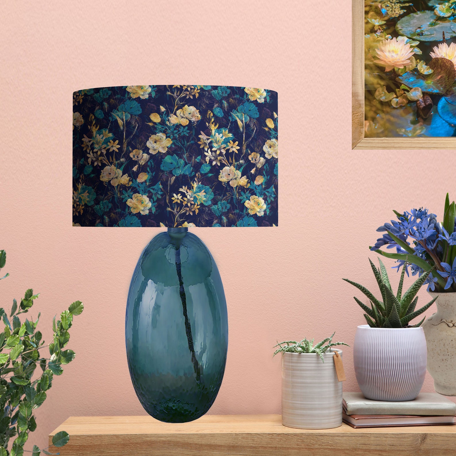Blue Floral Lampshade, Gold Interior, Cotton Patterned Light Shade - Etsy