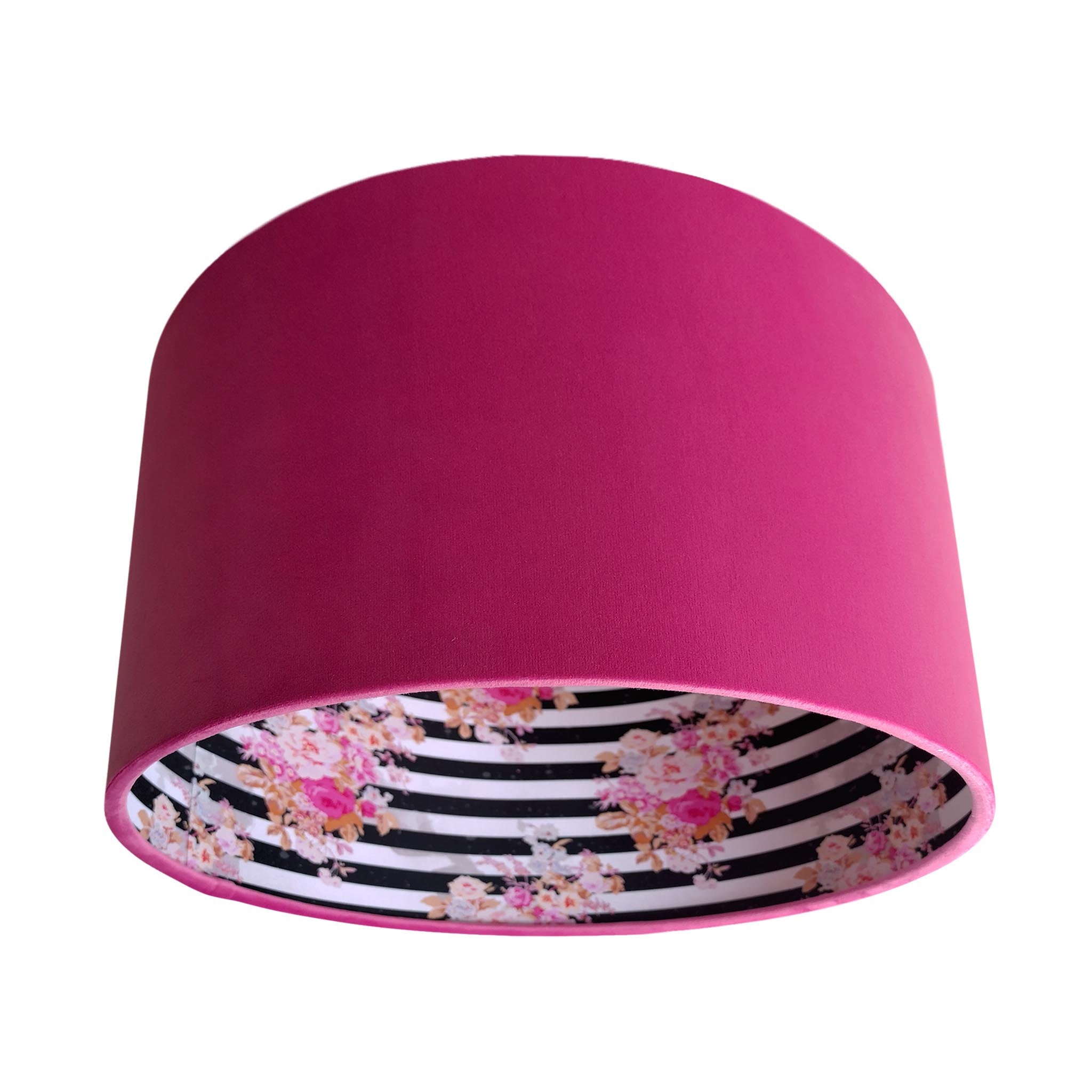 Hot Pink Velvet Lampshade With Flowers and Stripy Inner, Glamorous ...