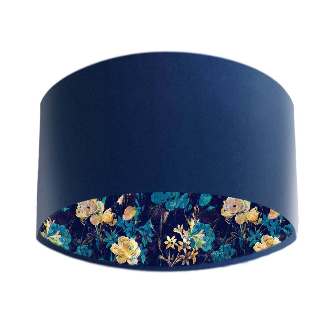 Navy Blue Velvet Lampshade, Blue Floral Lining, Handmade in UK - Etsy