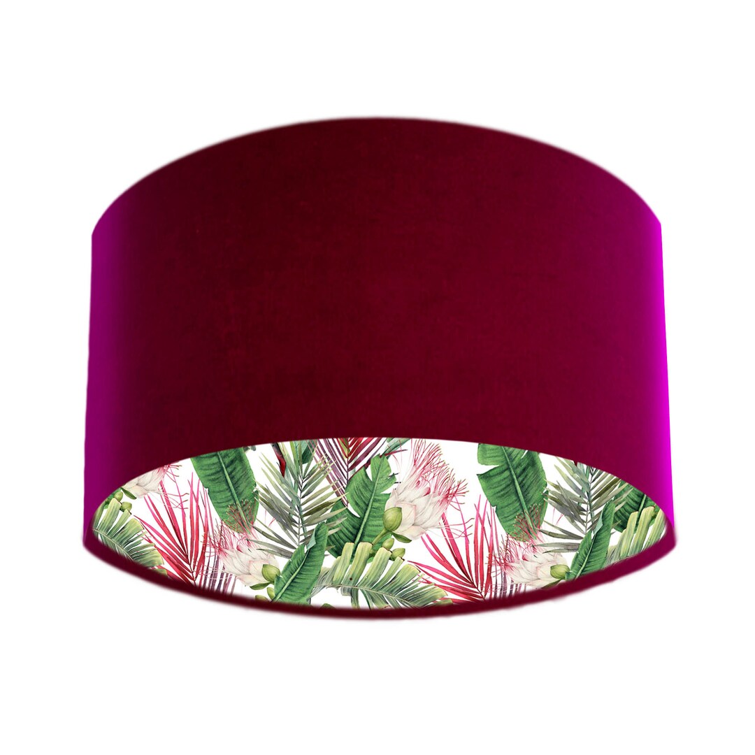 Red Velvet Lamp Shade With Tropical Floral Lining - Etsy