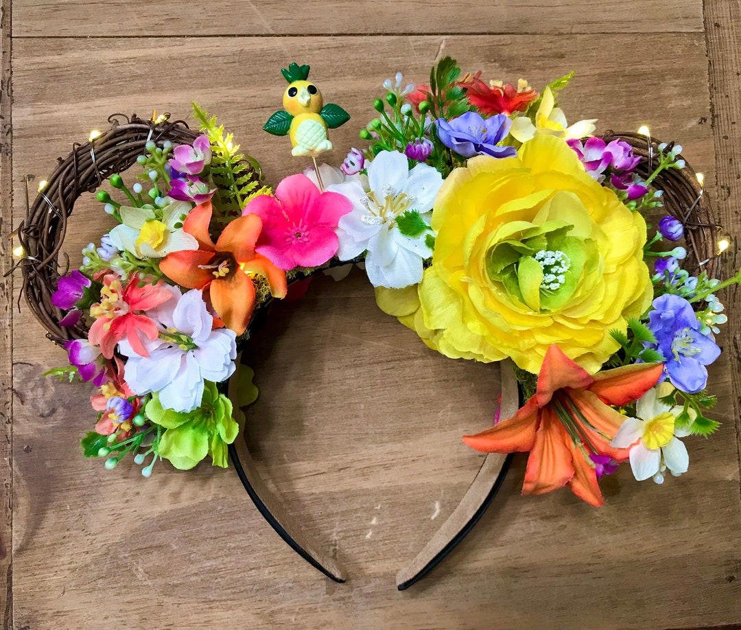 Pineapple Bird Inspired Floral Mickey Ears/ Floral Mickey Ears/ Spring ...