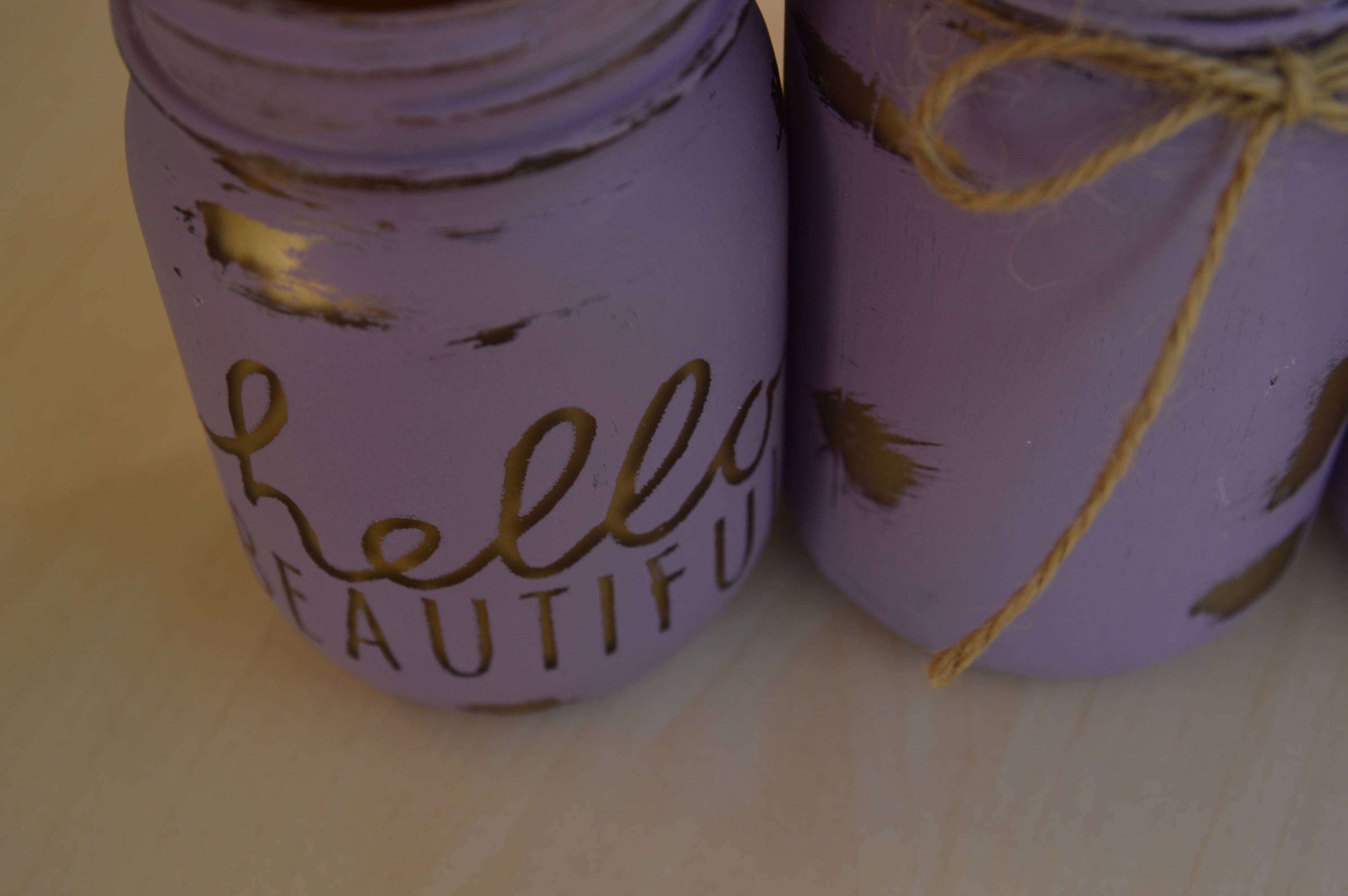 Distressed Mason Jar Set – 'hello Beautiful' Rustic Desk Decor - Etsy