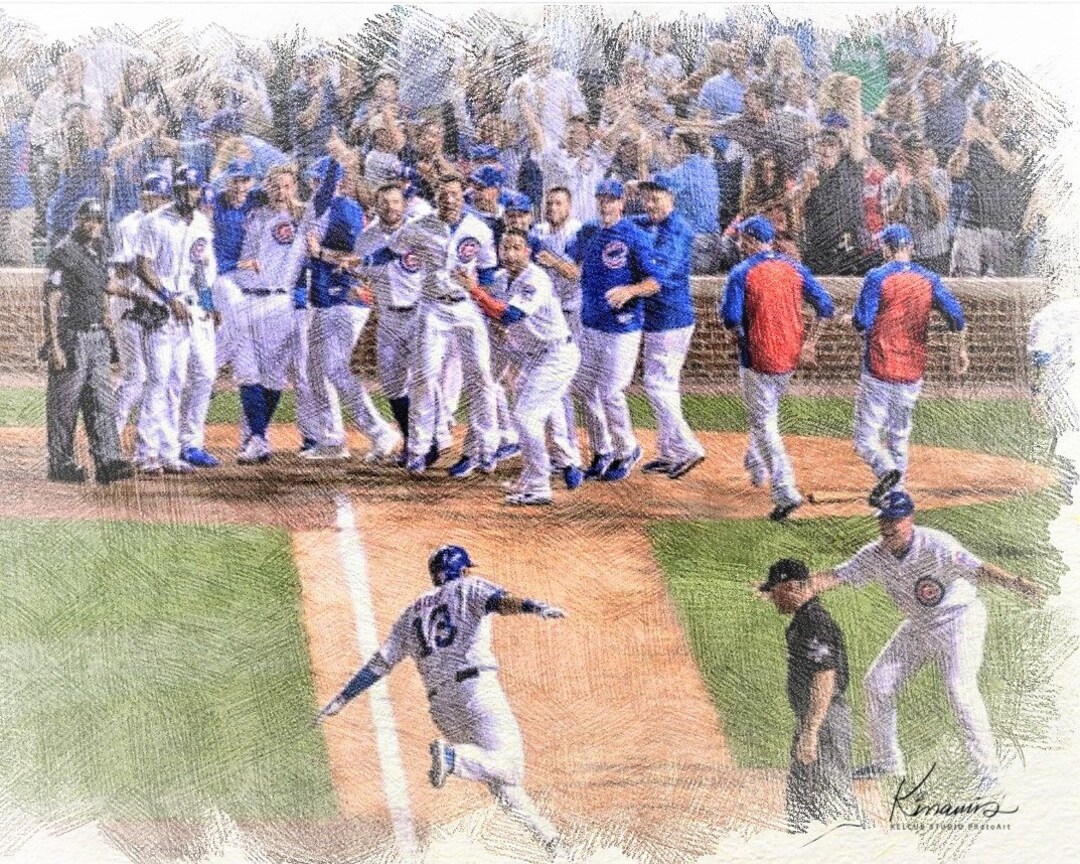 David Bote Grand Slam Art Print: Chicago Cubs Pastel Style - Etsy