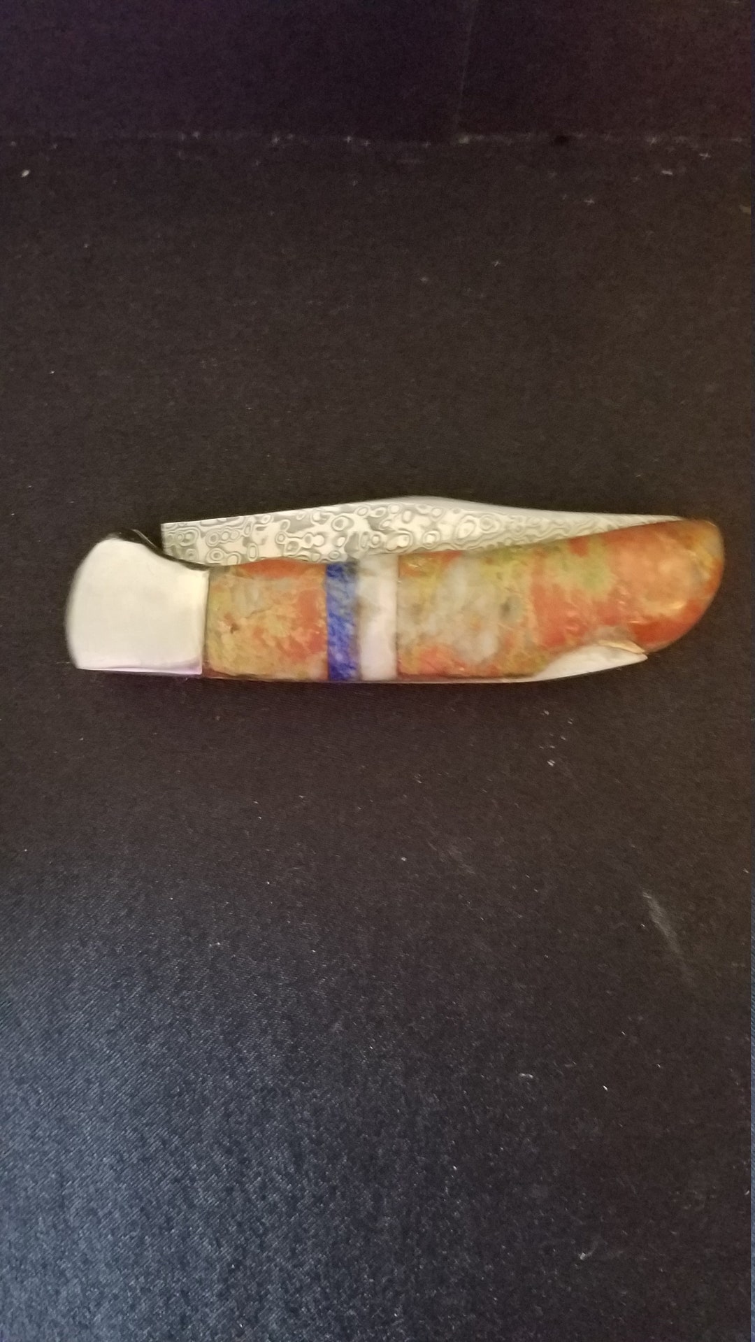 Damascus Knife With Intarsia Stone Handle - Etsy