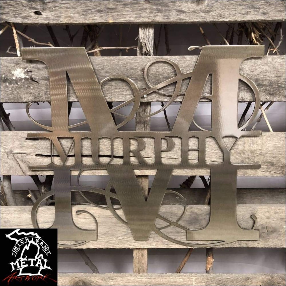 Fancy Split Letter Monogram Metal Wall Art - Etsy
