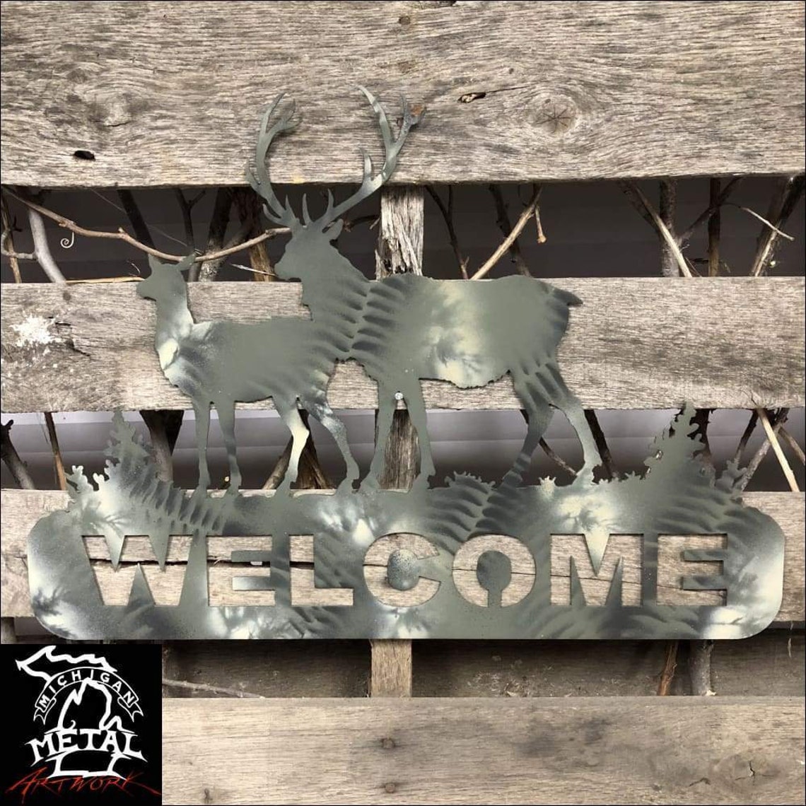 Deer Welcome Sign Metal Wall Art | Etsy