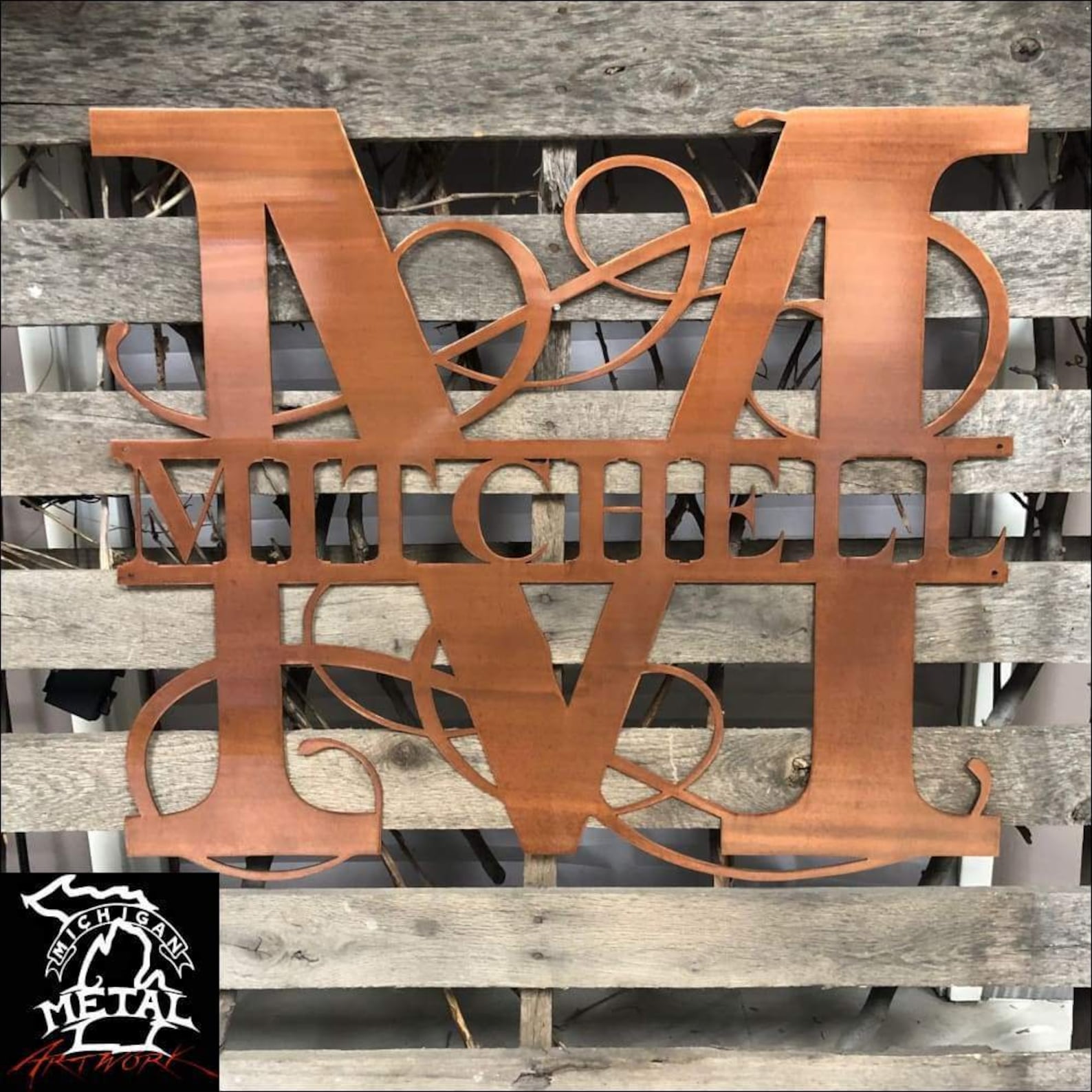 Fancy Split Letter Monogram Metal Wall Art - Etsy