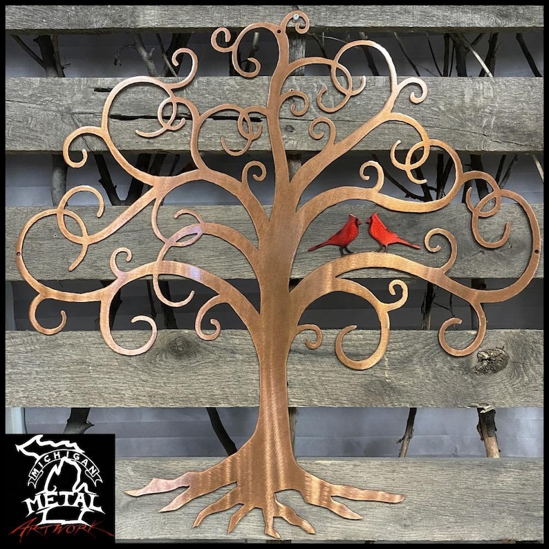 Curly Tree of Life With Cardinals Metal Wall Art - Etsy