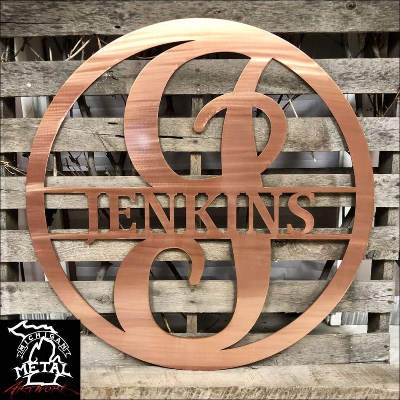 Circle Split Letter Monogram Metal Wall Art | Etsy