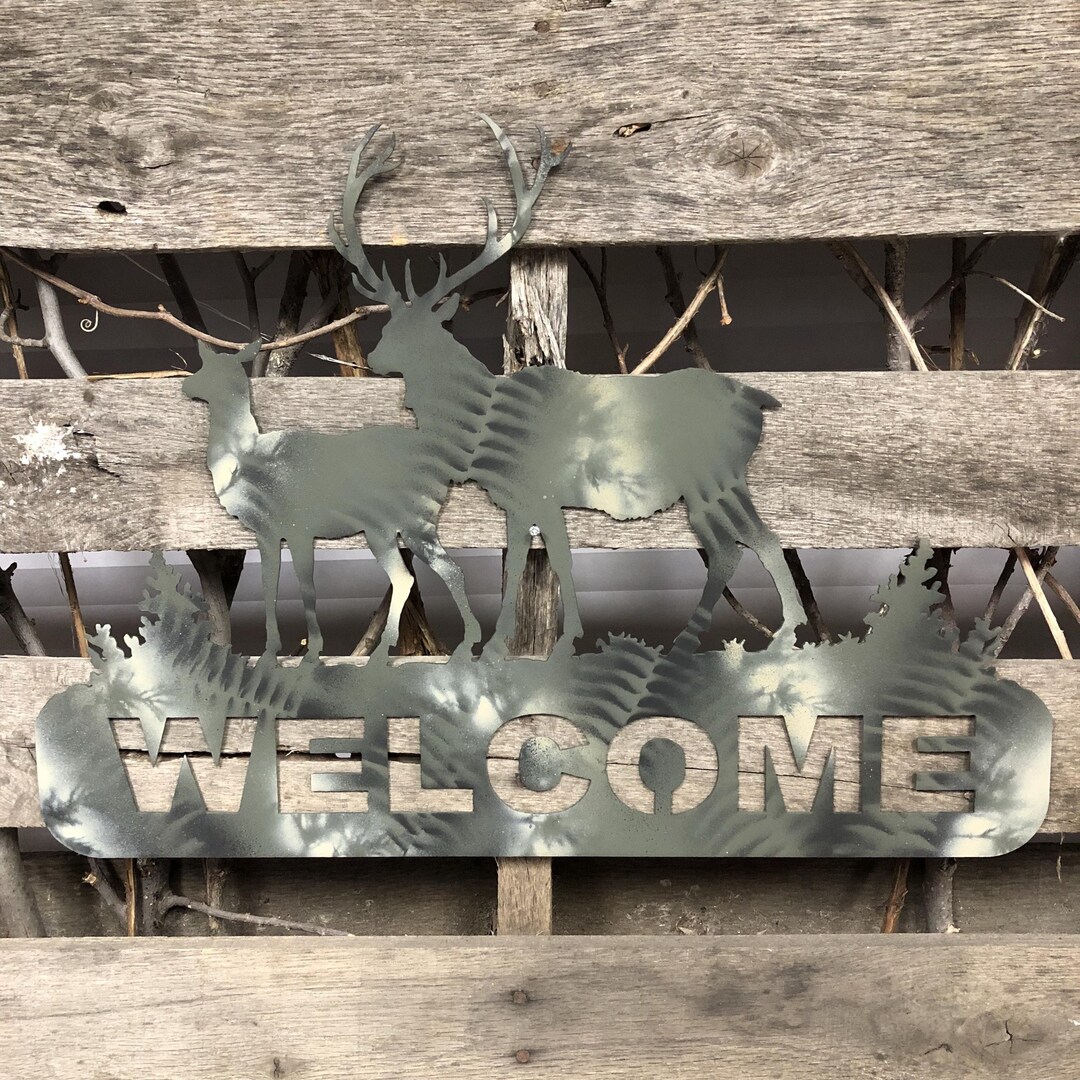 Deer Welcome Sign Metal Wall Art - Etsy