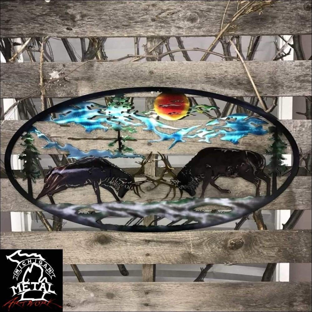 Fighting Elk Metal Wall Art Scene - Etsy
