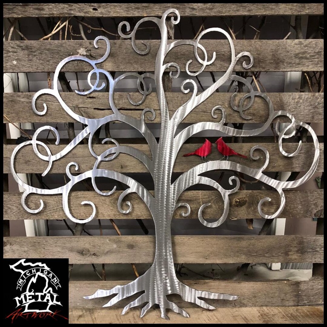 Curly Tree of Life With Cardinals Metal Wall Art - Etsy
