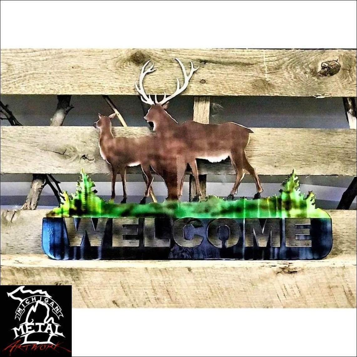 Deer Welcome Sign Metal Wall Art - Etsy