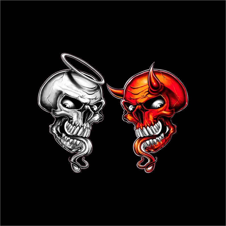 Angel And Devil Skull Drawings
