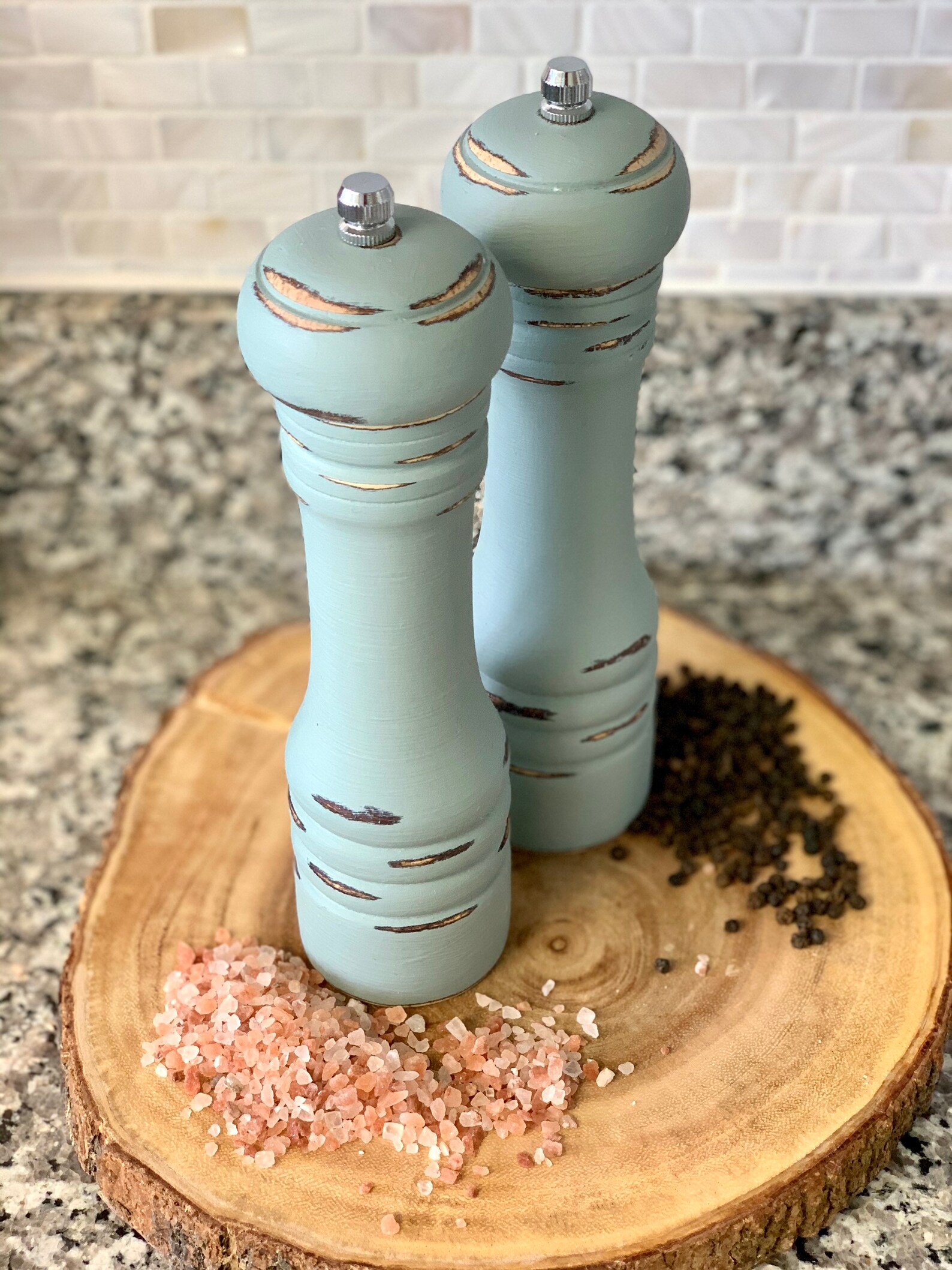 Farmhouse Rustic Distressed 8” Salt Shaker & Pepper Mill Shakers ...
