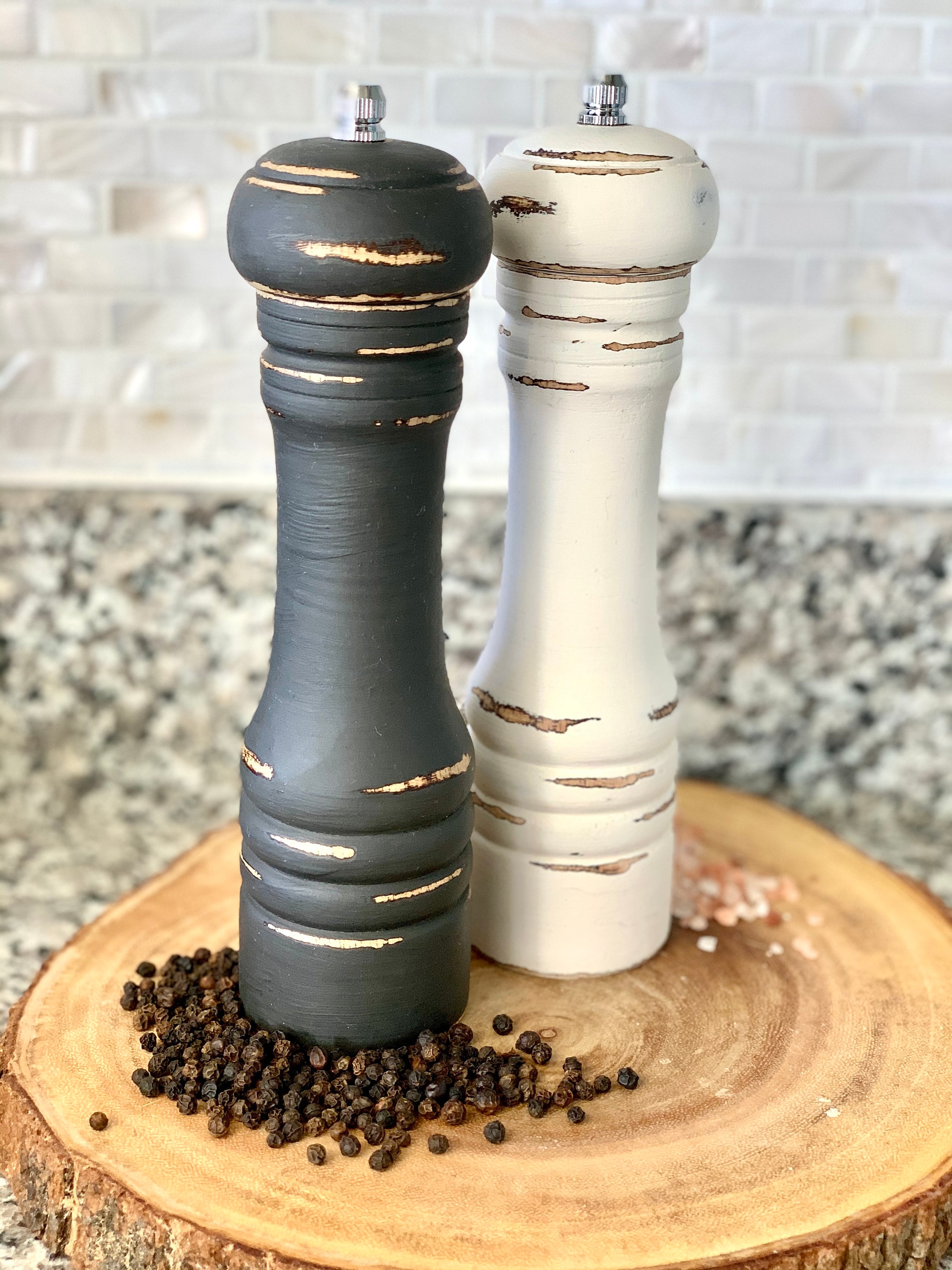 Farmhouse Rustic Distressed 8” Salt Shaker & Pepper Mill Shakers ...