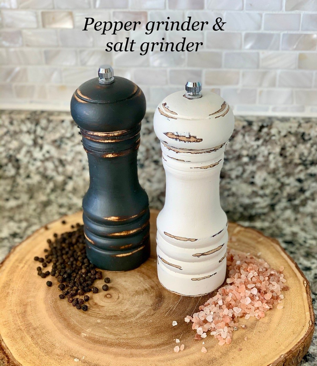 Farmhouse Rustic Distressed 5” Salt Shaker & Pepper Mill Shakers ...