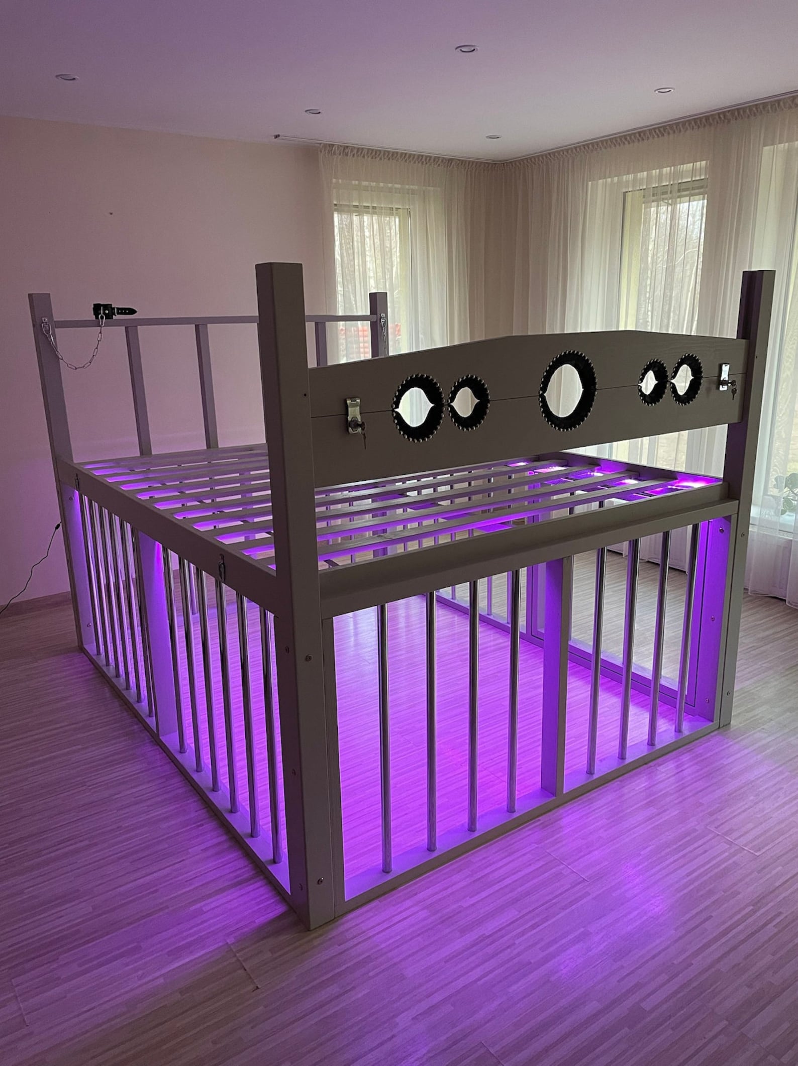 Gray Woden Bondage Sex Bed With Cage Bdsm Furniture Fetish Etsy Uk