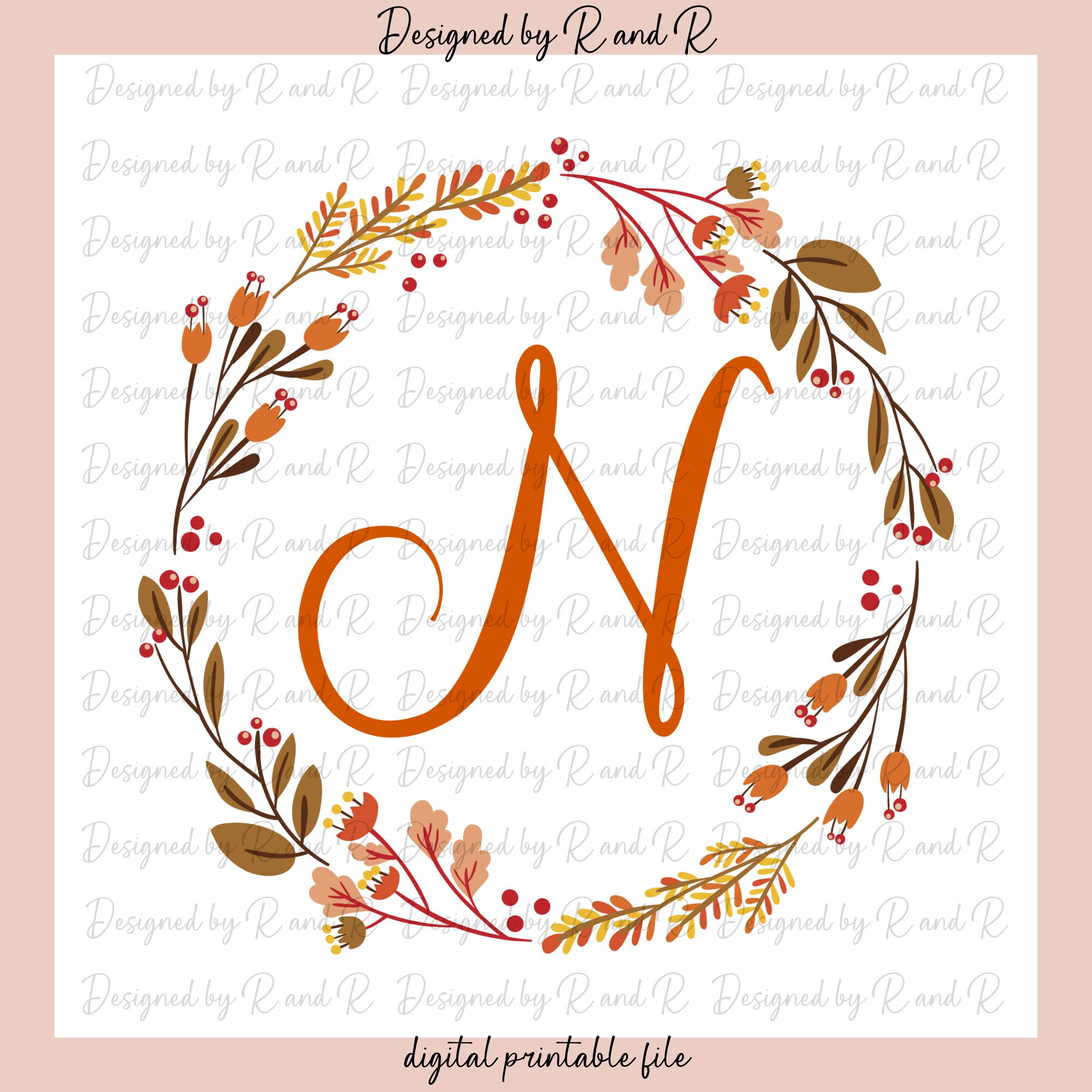 Monogram Fall Wreaths Printable Designs From Designed by R and R - Etsy