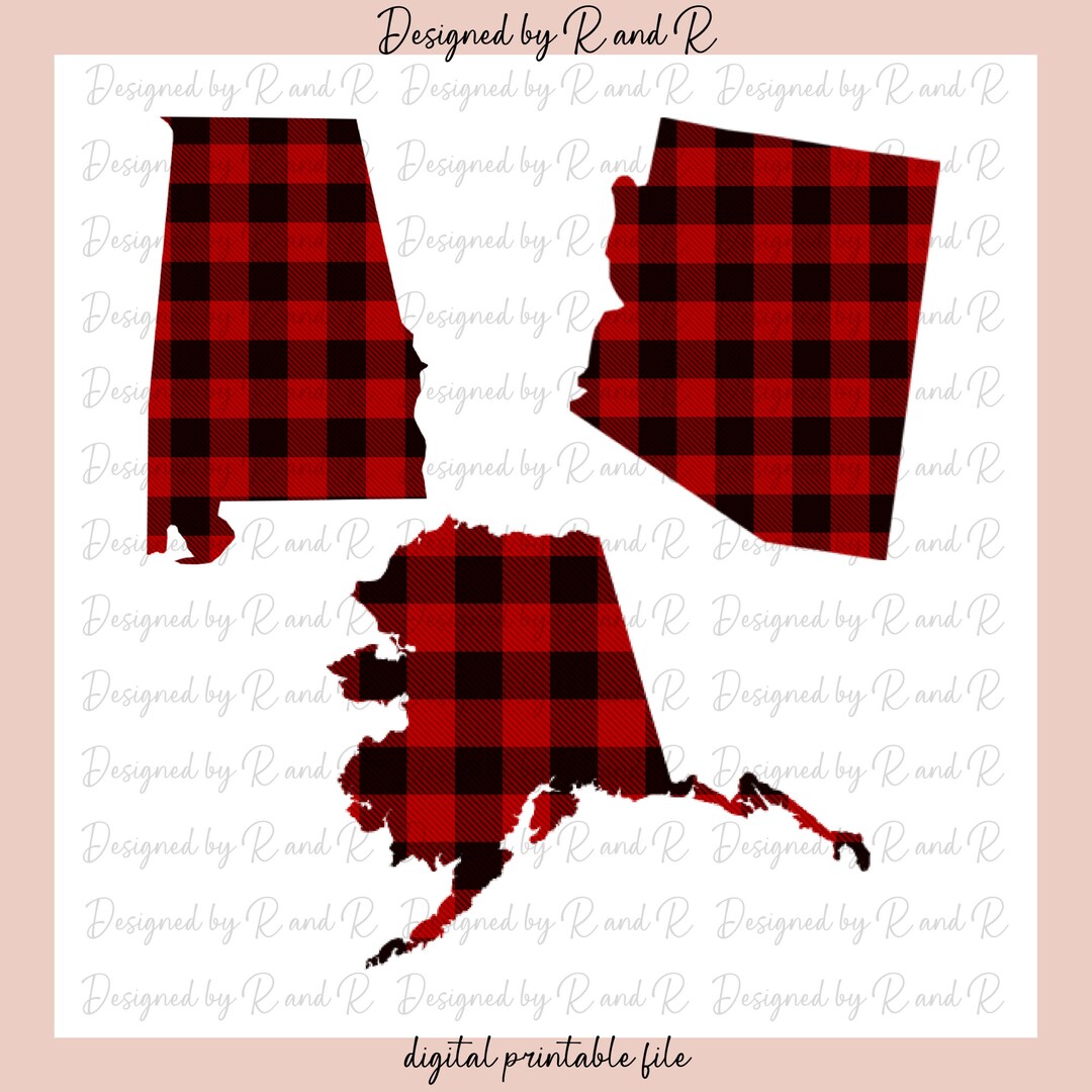 50 Buffalo Plaid State Printable Designs From Designed by R and R - Etsy