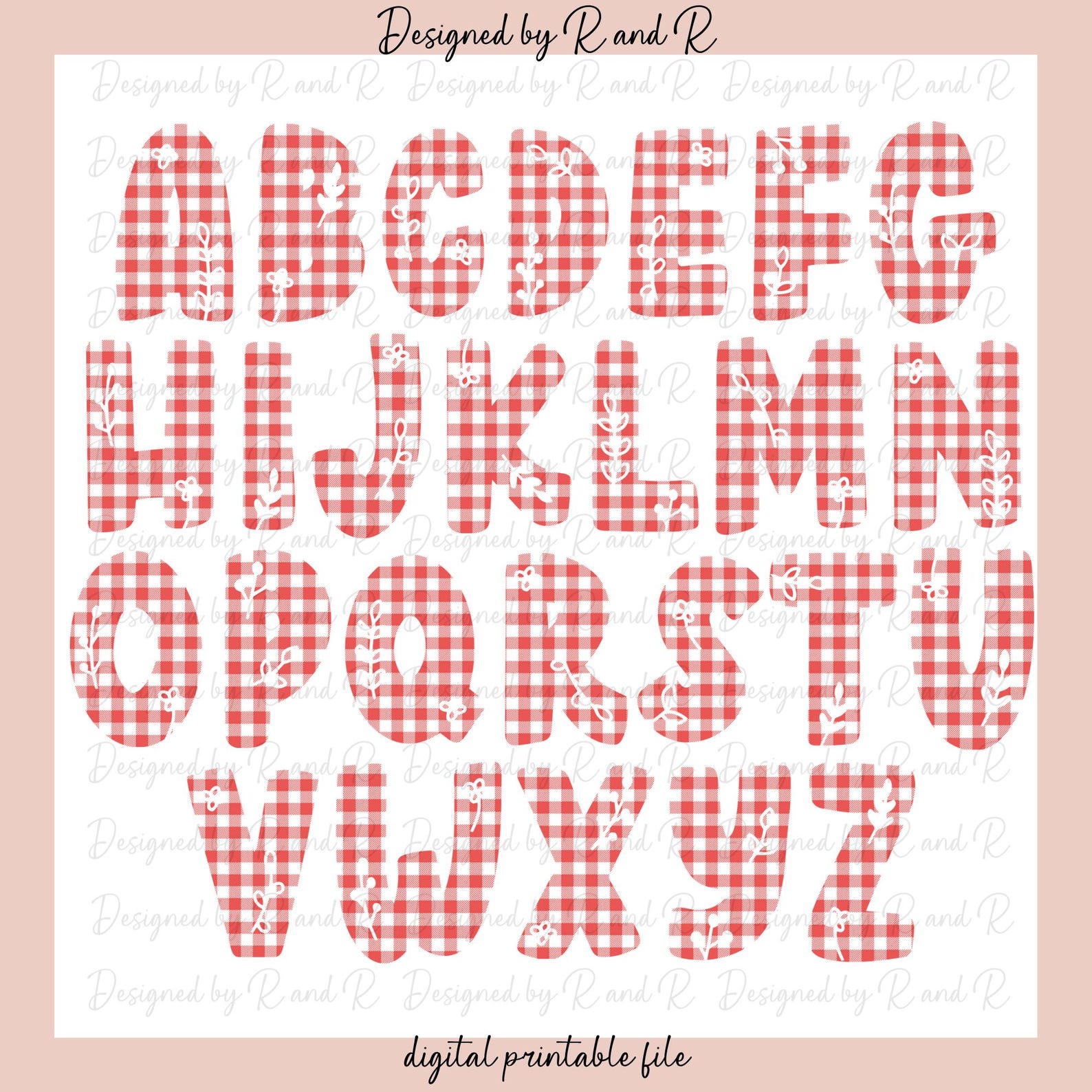 Red Gingham Dahlia Alpha Letters From Designed by R and R - Etsy