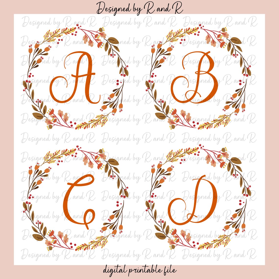 Monogram Fall Wreaths Printable Designs From Designed by R and R - Etsy