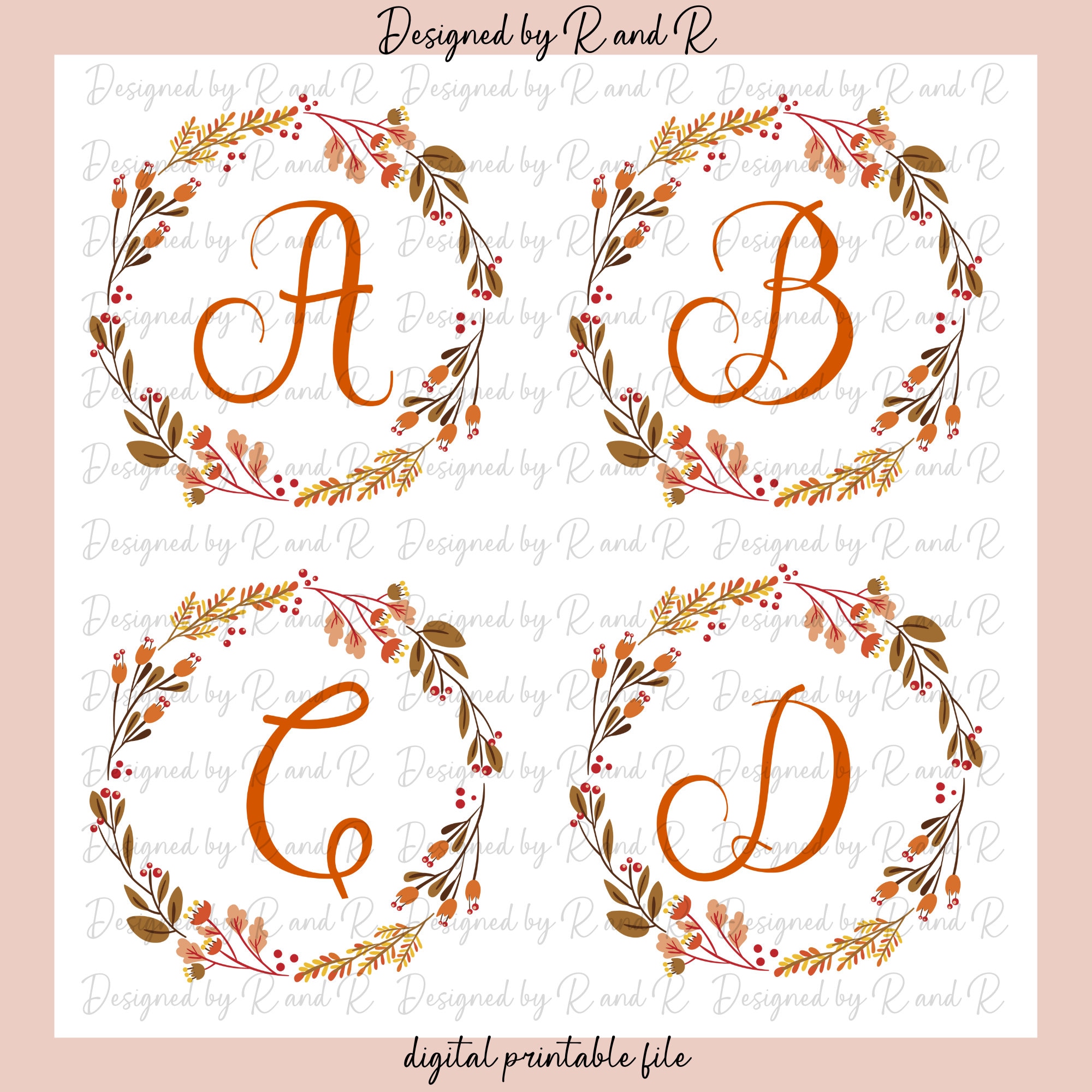 Monogram Fall Wreaths Printable Designs From Designed by R and R - Etsy