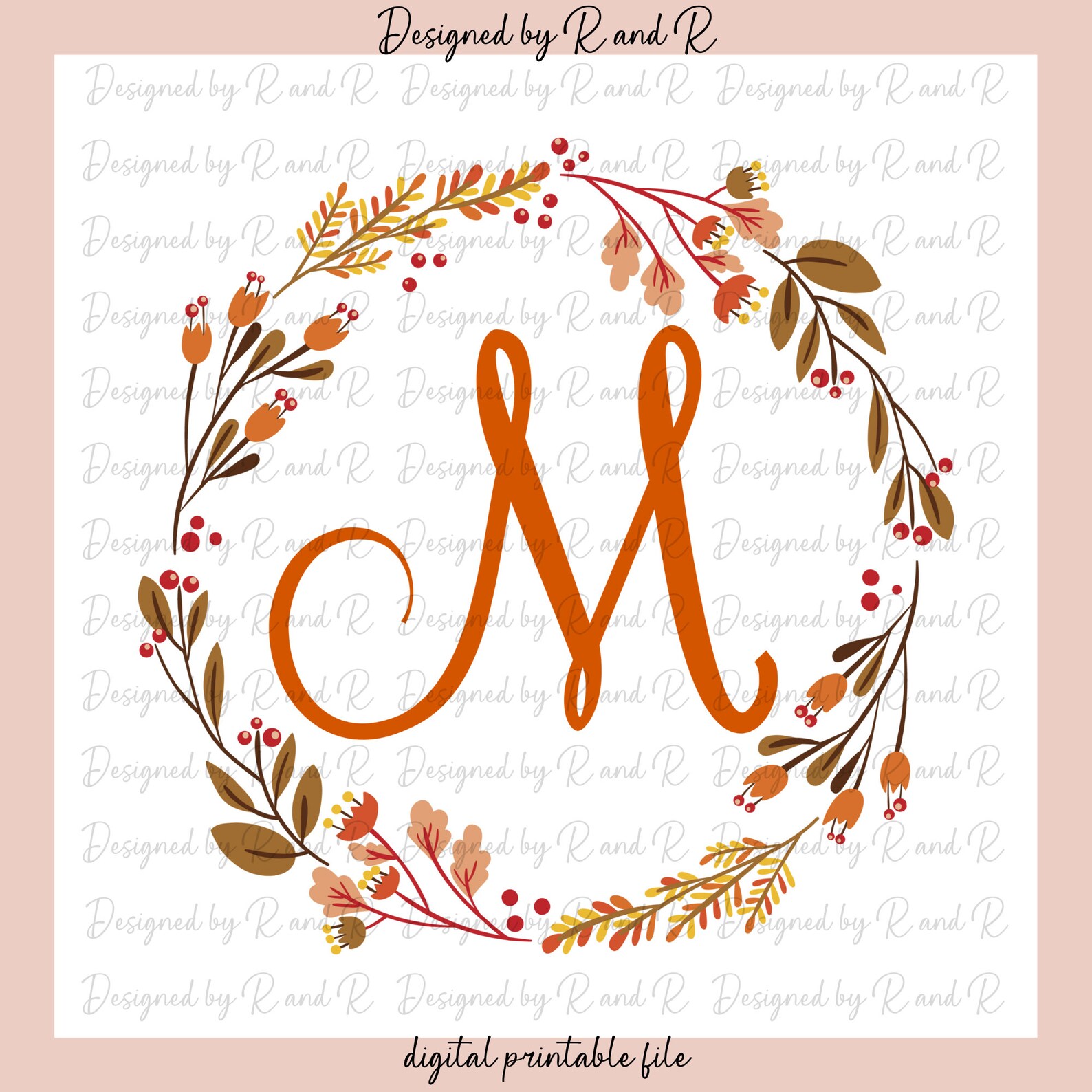 Monogram Fall Wreaths Printable Designs From Designed by R and R - Etsy