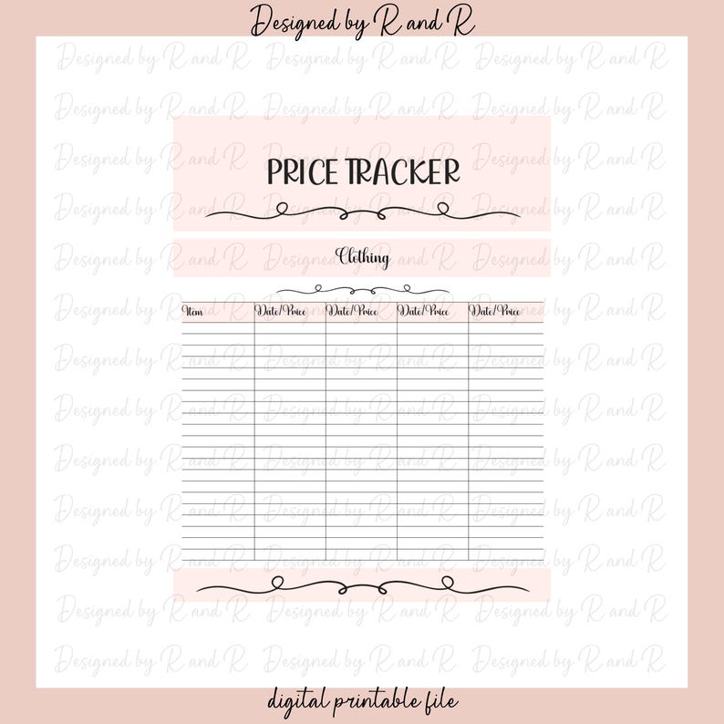 Price Tracker Printable PDF Spreadsheet (set of 4) in Pink From ...