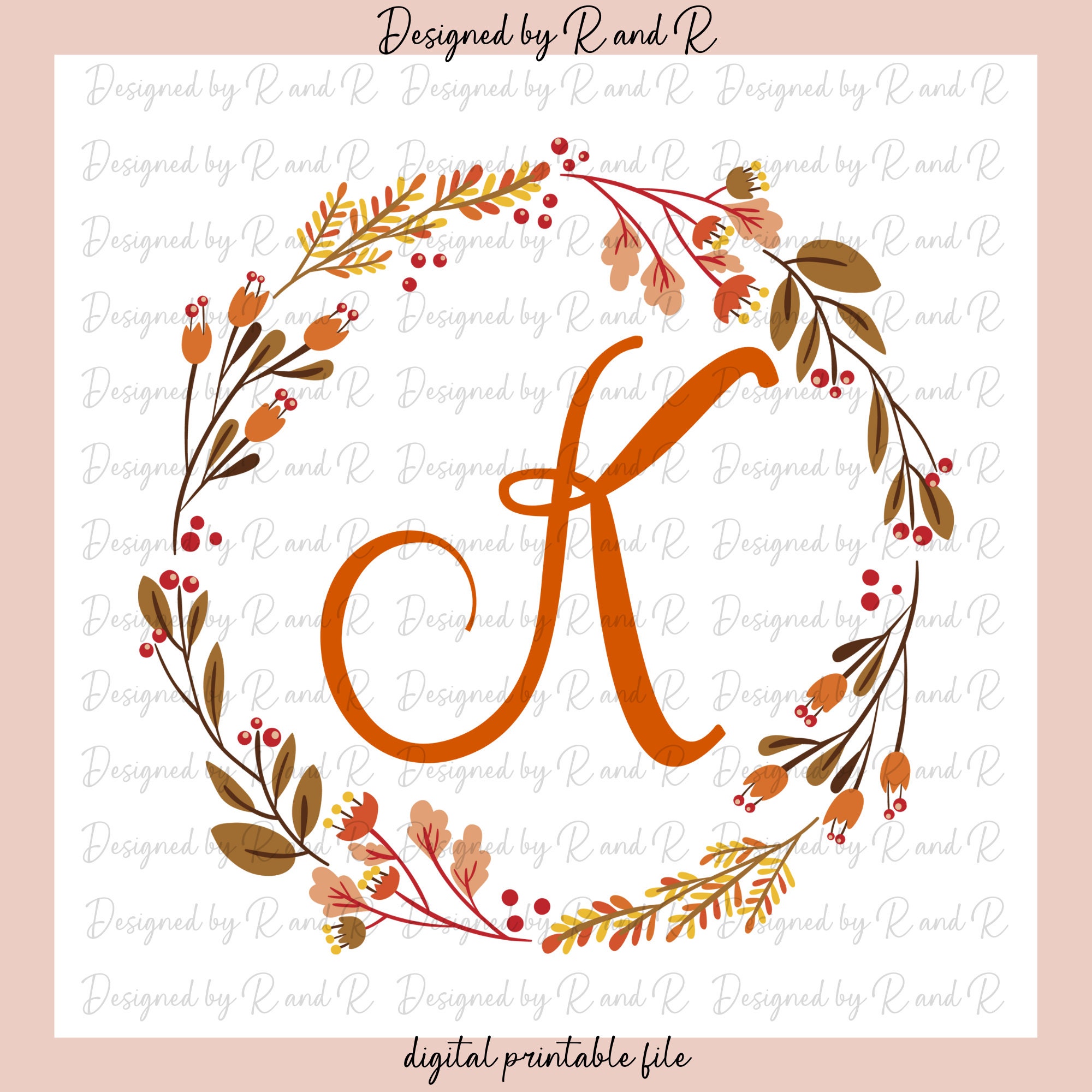 Monogram Fall Wreaths Printable Designs From Designed by R and R - Etsy