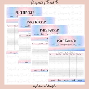 Price Tracker Printable PDF Spreadsheet (set of 4) in Blue and Pink ...