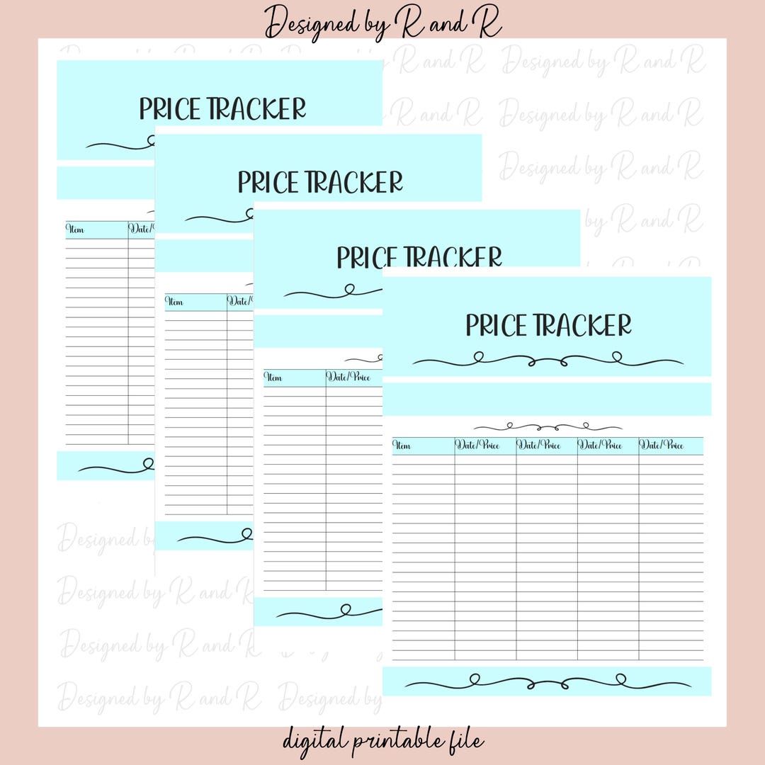 Price Tracker Printable PDF Spreadsheet (set of 4) in Blue From ...