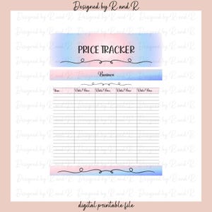 Price Tracker Printable PDF Spreadsheet (set of 4) in Blue and Pink ...