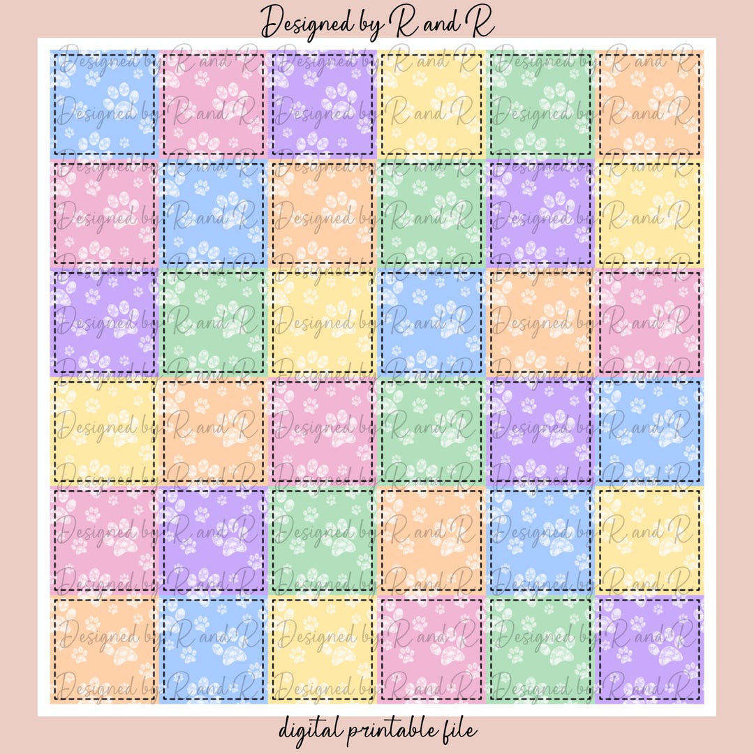 Pastel Paw Print Patchwork Seamless Digital Paper From Designed by R ...